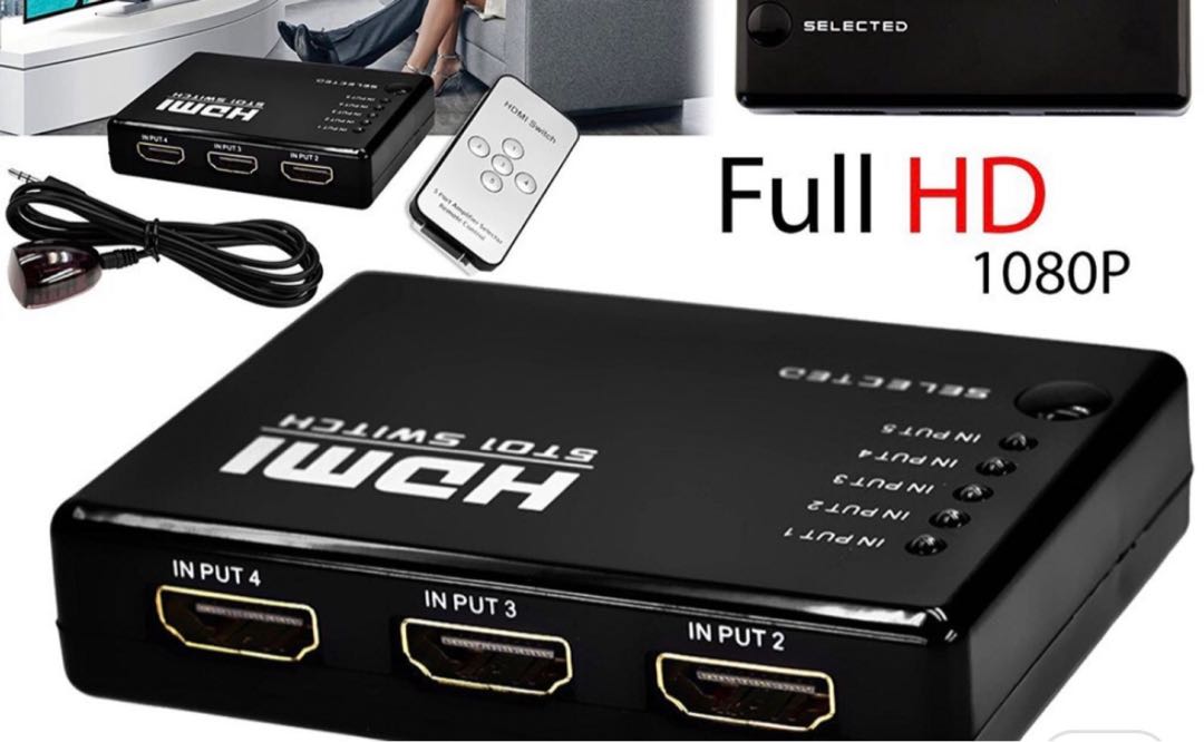 5 Port HDMI Splitter Switch Switcher Box Selector 1080P With IR Remote ...
