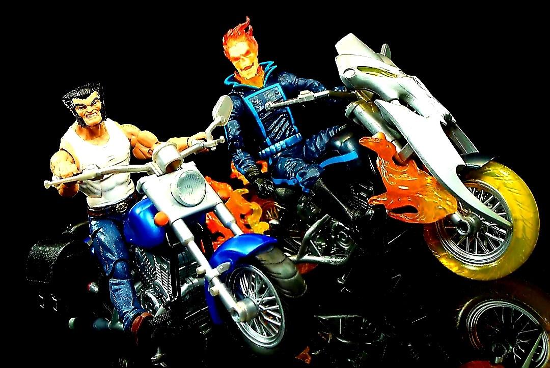 MISB Marvel Legends Ghost Rider, X-Men Wolverine With Motorcycle Rider ...