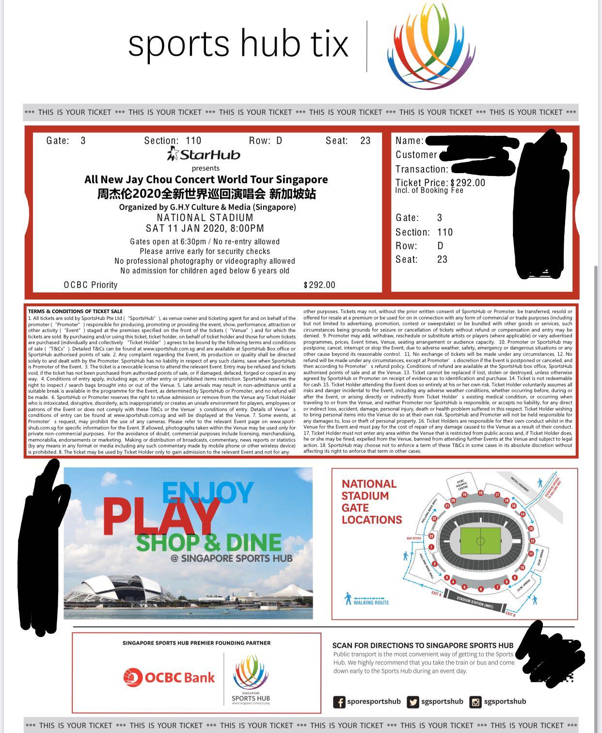 Jay Chou Concert World Tour Singapore 2 tickets Cat 3, Tickets ...