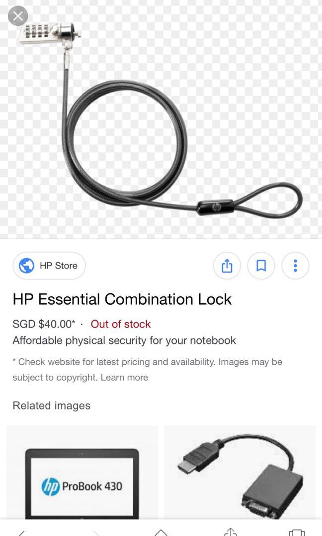 HP Essential Combination lock, Computers & Tech, Parts & Accessories ...