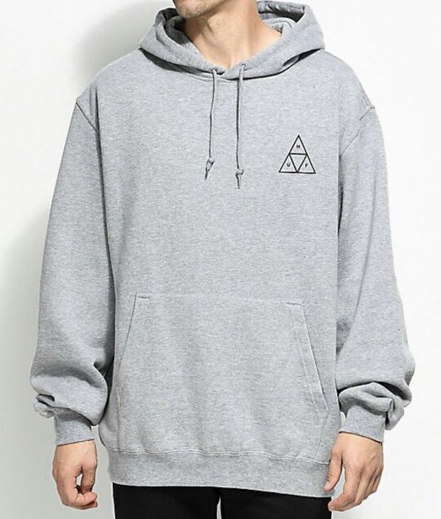 HUF triple triangle grey hoodie jacket hype, Men's Fashion, Tops & Sets ...