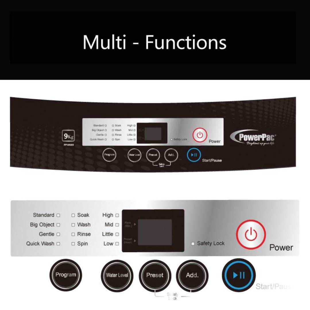 PowerPac Top Load Washing Machine 9Kg Washload (PPW889), TV & Home ...