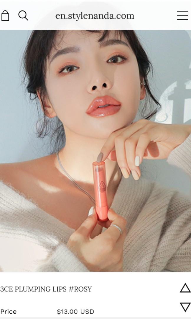3ce Plumping Lips lipstick #Rosy, Beauty & Personal Care, Face, Makeup on Carousell