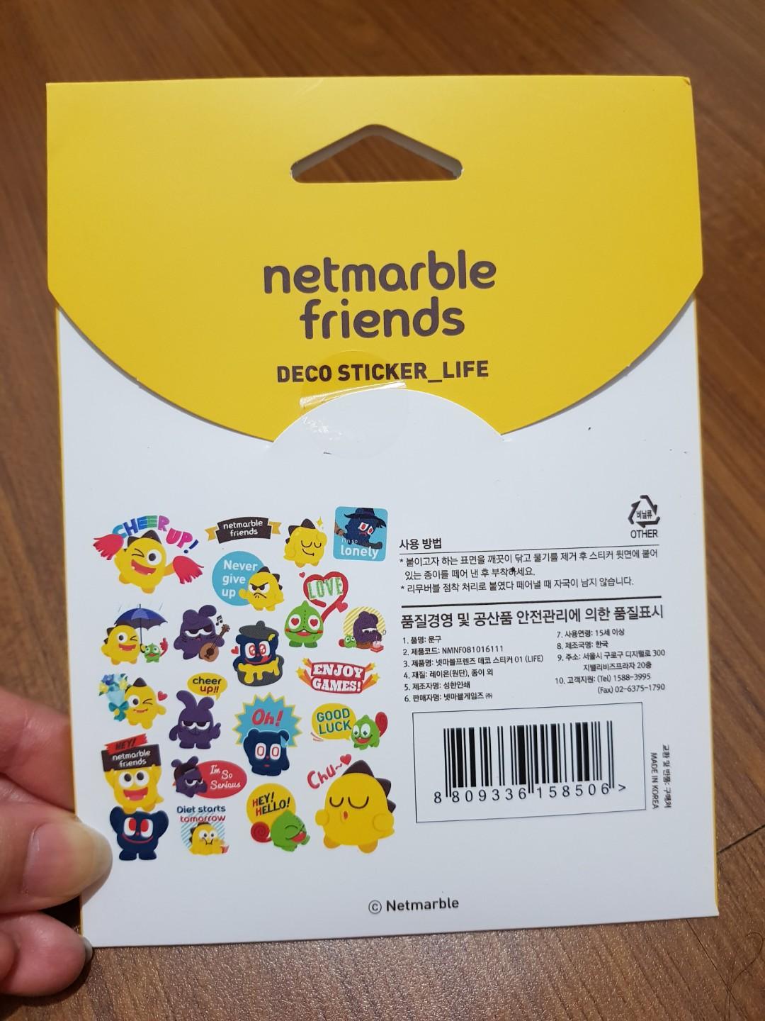 全新 韓國 Netmarble Friends 官方正版 20入 PVC貼紙 行李箱 安全帽 機車, 電玩遊戲相關, 主機配件與周邊商品 ...
