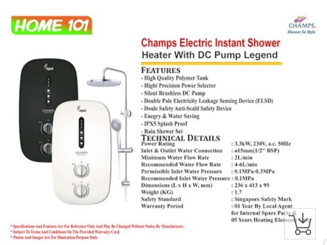 Champ instant heater came rain shower, Furniture & Home Living, Home ...