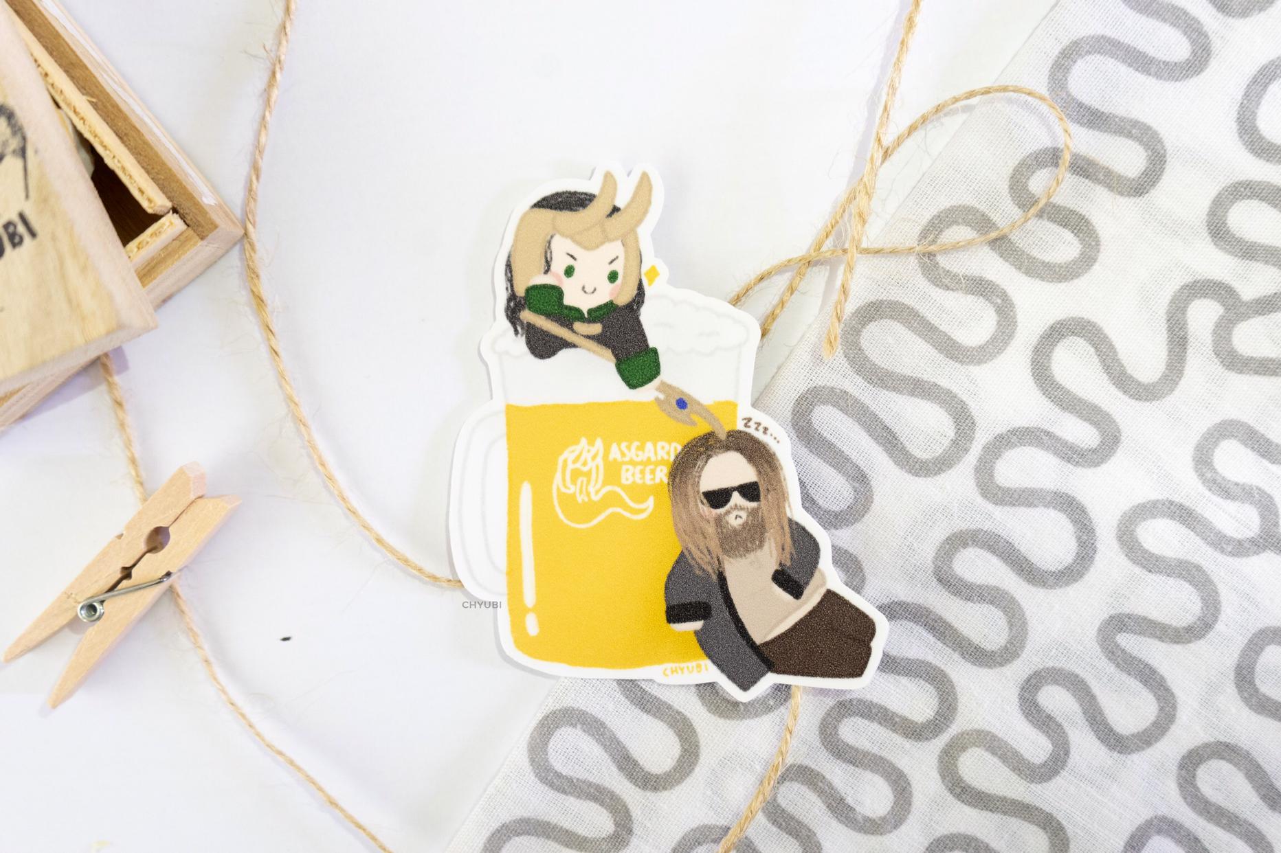 Fat Thor & Mischievous Loki waterproof sticker hand drawn handmade ...