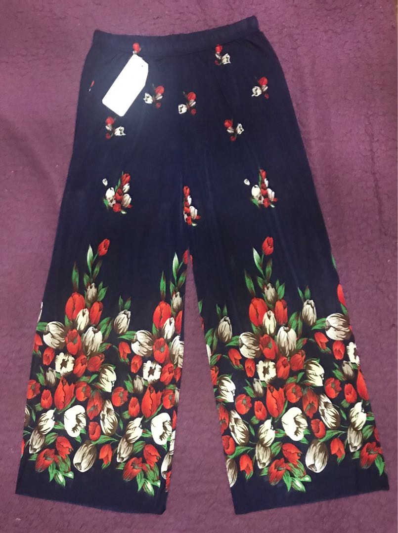(L-XXL) Navy Blue with Floral Bottom Design Square Pants, Women's ...