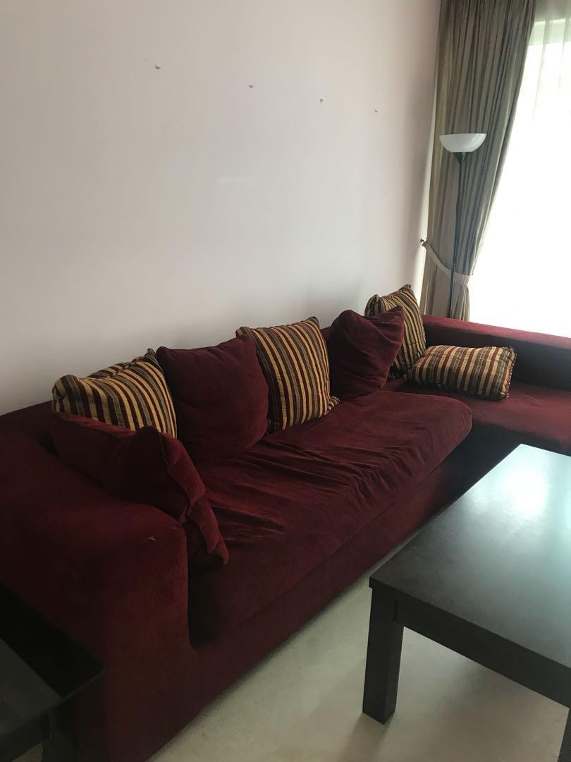 Red L shaped sofa, Furniture & Home Living, Furniture, Sofas on Carousell