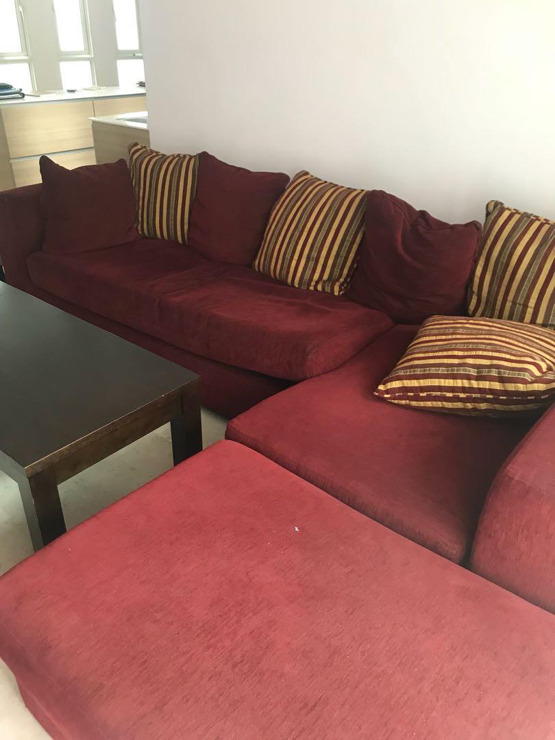 Red L shaped sofa, Furniture & Home Living, Furniture, Sofas on Carousell
