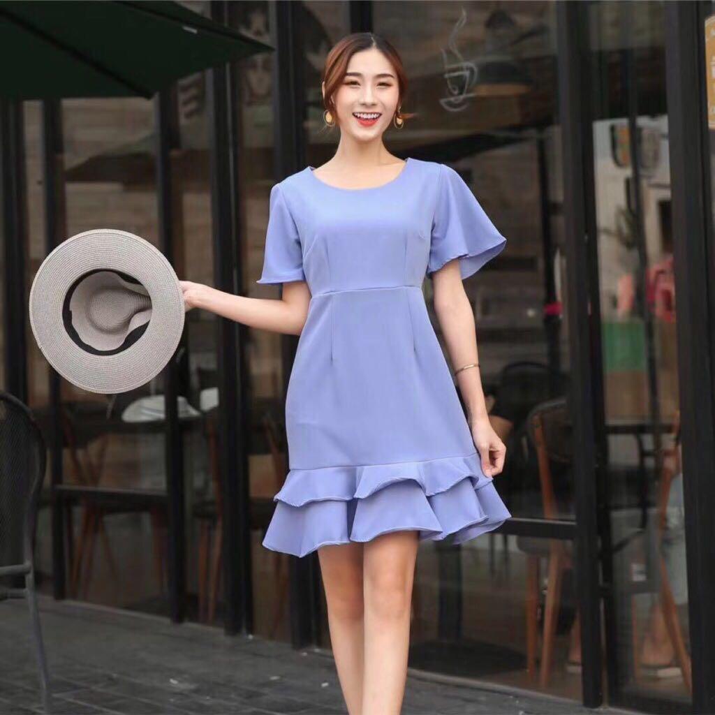 Sleeved Ruffle Bottom Dress, Women's Fashion, Muslimah Fashion, Dresses ...