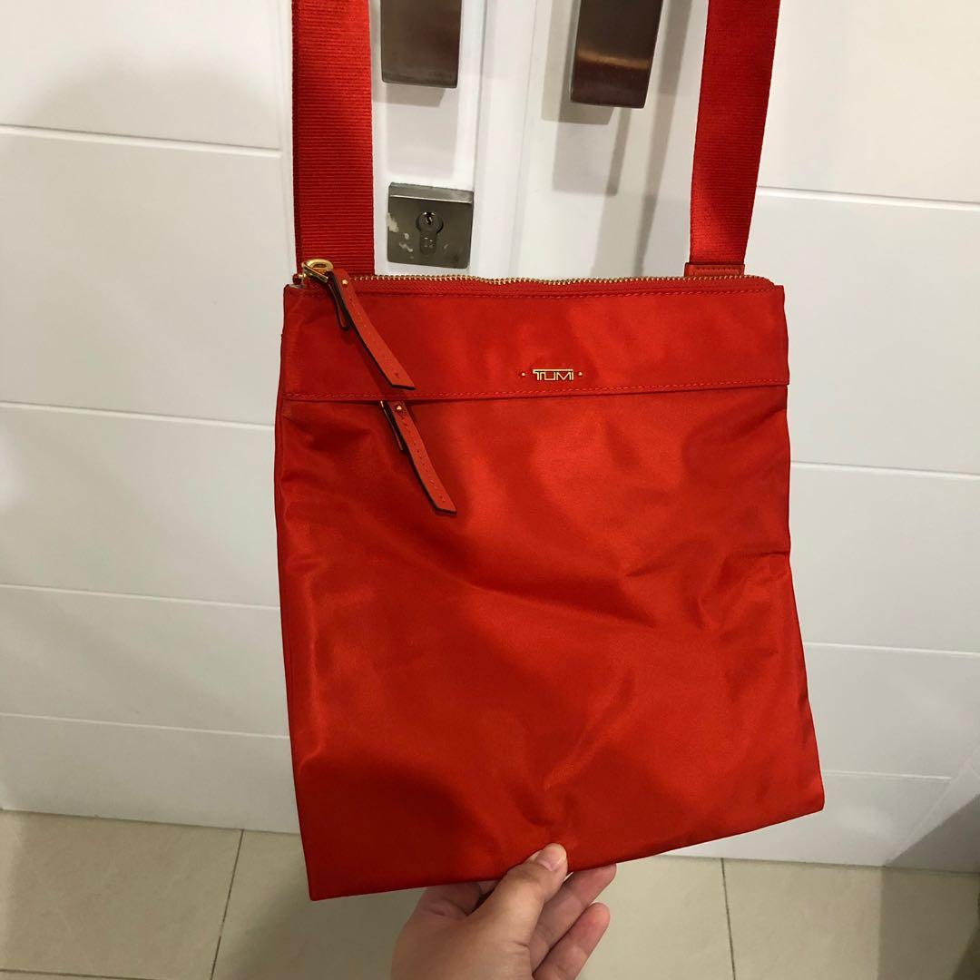 TUMI SLING BAG RED ORANGE, Fesyen Wanita, Tas & Dompet di Carousell