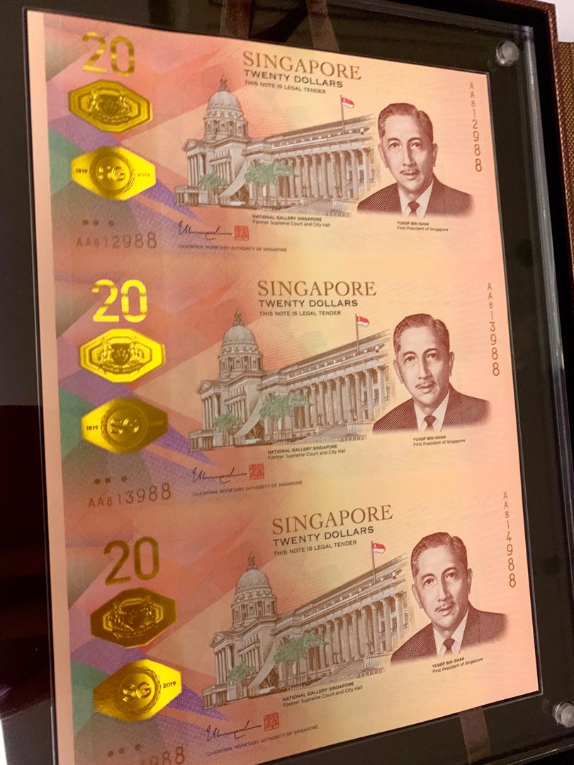 Uncut $20 Singapore Bicentennial notes, Hobbies & Toys, Memorabilia ...