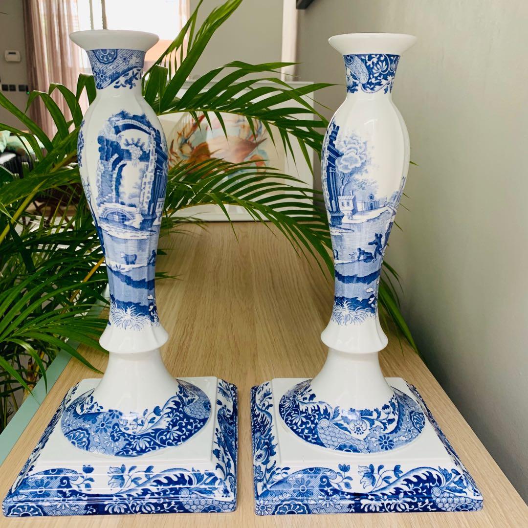 Vintage Spode "Blue Italian" Earthenware Candlesticks, Furniture & Home ...