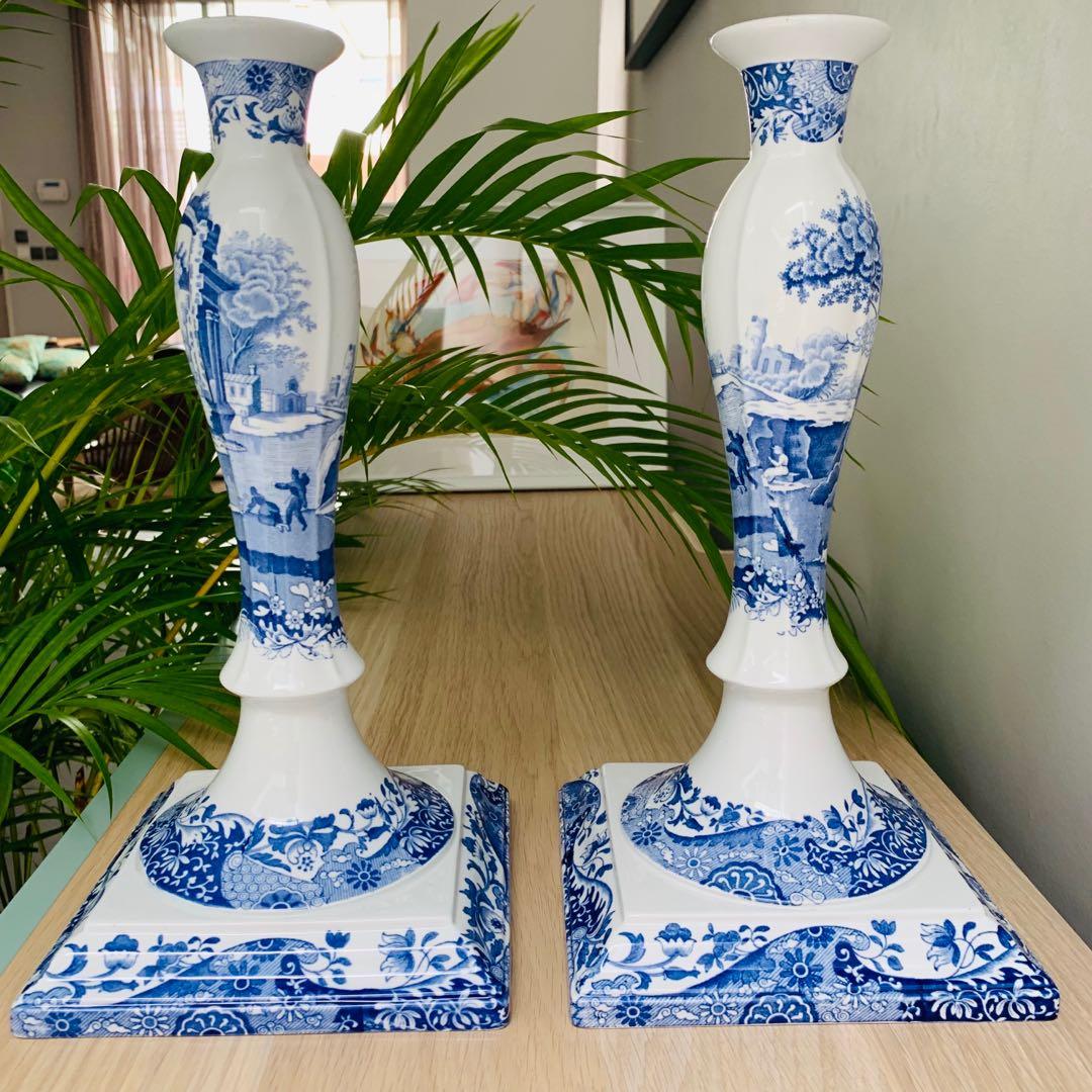 Vintage Spode "Blue Italian" Earthenware Candlesticks, Furniture & Home ...