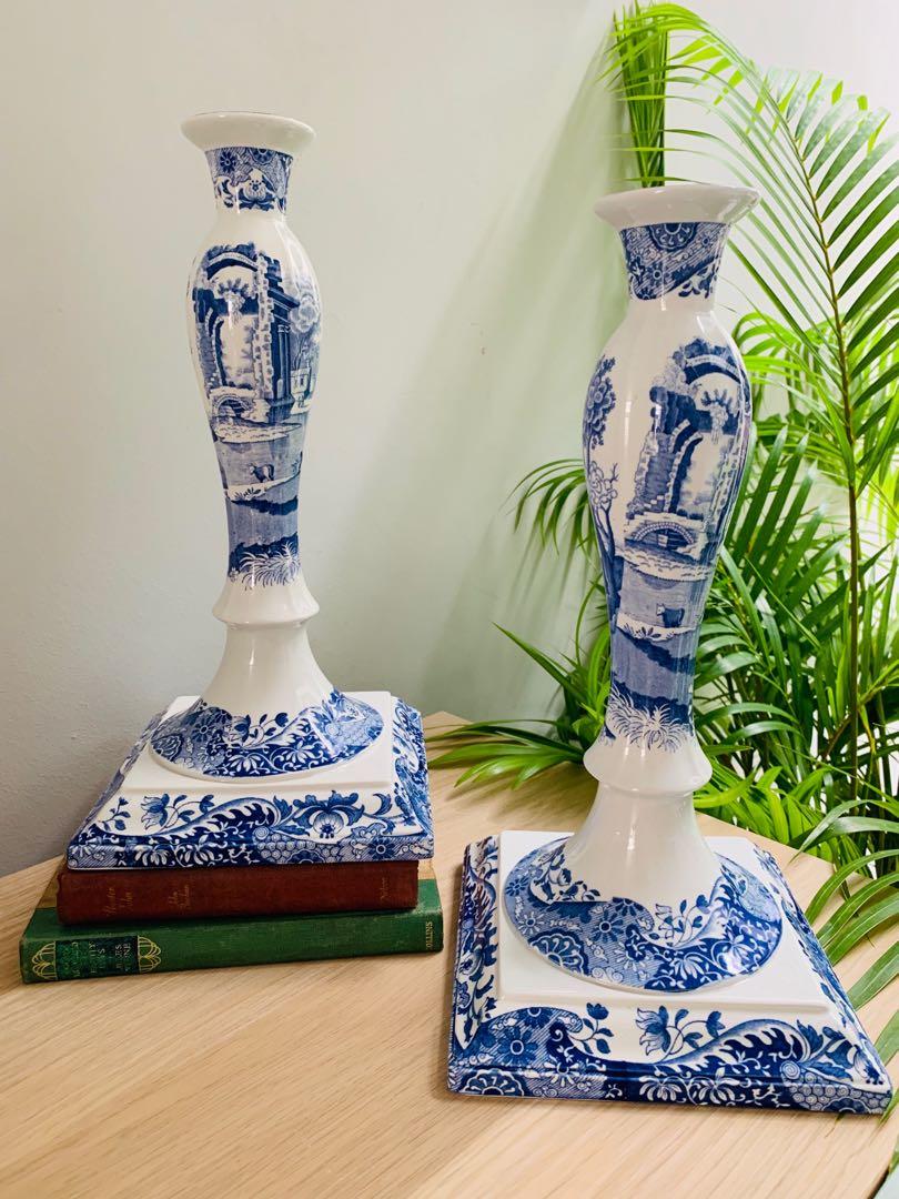Vintage Spode "Blue Italian" Earthenware Candlesticks, Furniture & Home ...