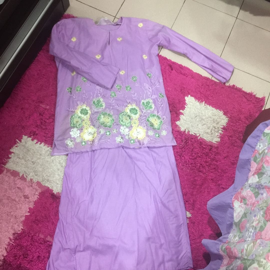 Baju Kurung Cotton sulam bunga, Women's Fashion, Dresses & Sets ...
