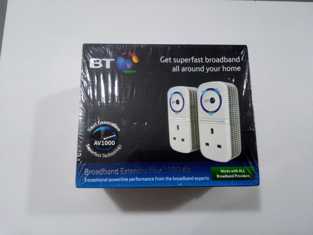BT Broadband Extender Flex 1000 Kit with wired AV1000 Powerline and ...
