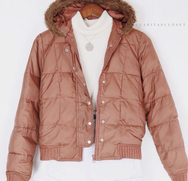 [REPRICED] Faux Fur Hooded Rosewood Puffer Winter Jacket, Women's ...