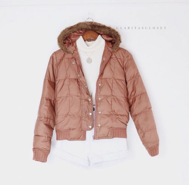 [REPRICED] Faux Fur Hooded Rosewood Puffer Winter Jacket, Women's ...