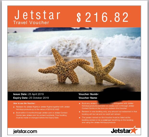 Jetstar Flight ticket voucher, Tickets & Vouchers, Local Attractions ...