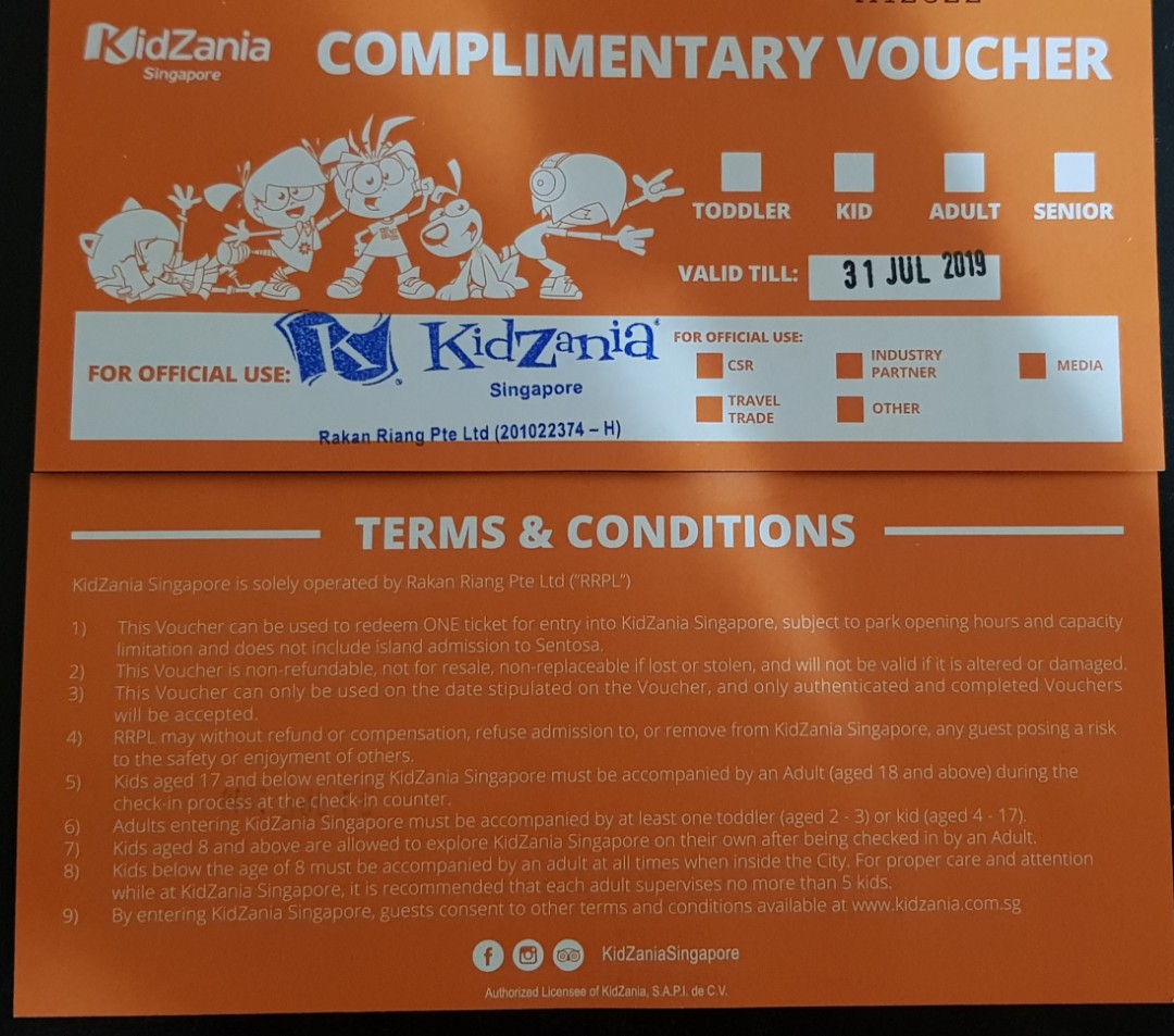 Kidzania Voucher, Tickets & Vouchers, Vouchers on Carousell