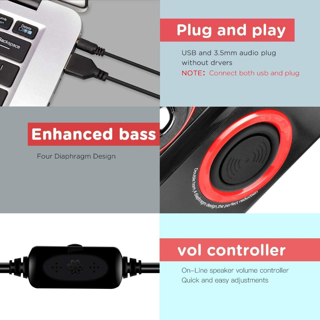 PC Computer Speakers, Reccazr SP2040 USB-Powered Multimedia Desktop ... PC Computer Speakers, Reccazr SP2040 USB-Powered Multimedia Desktop ...