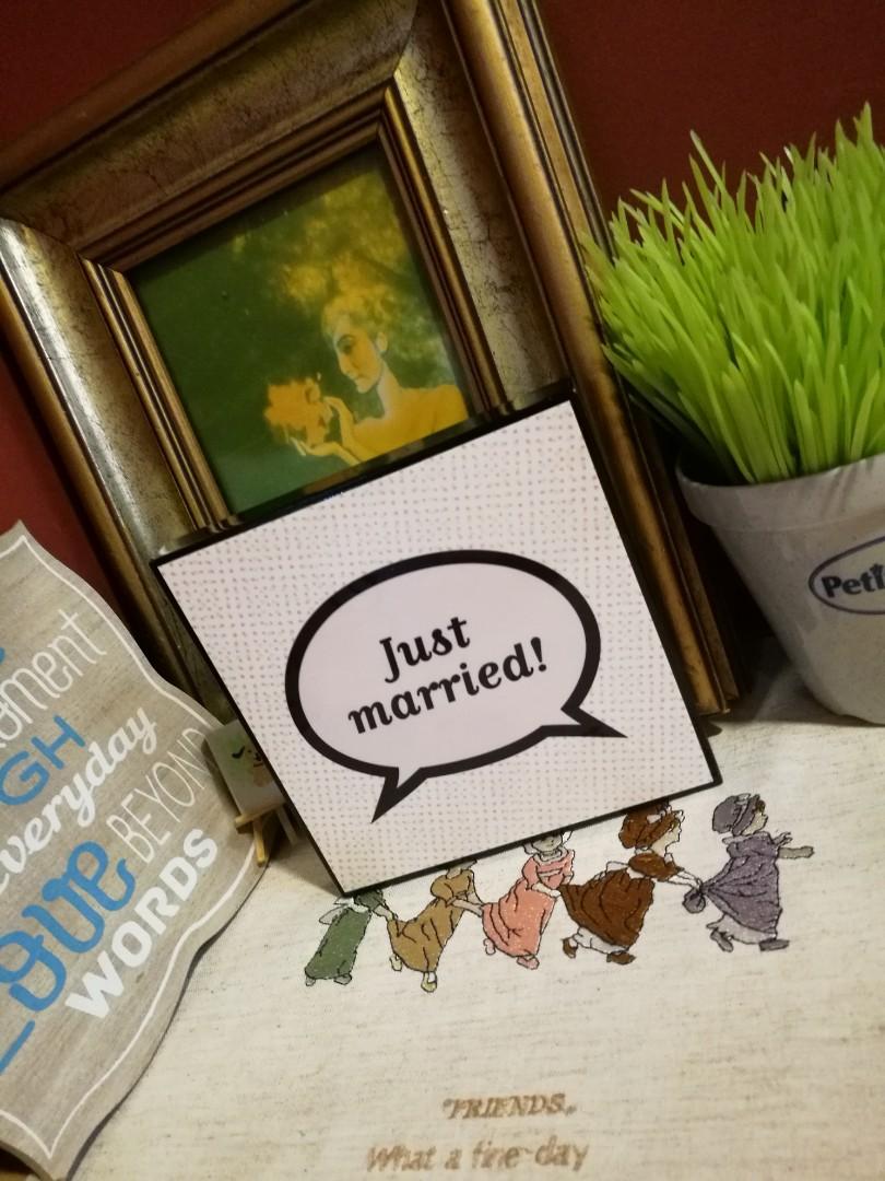 Just married sign board for deco, Hobbies & Toys, Stationery & Craft ...