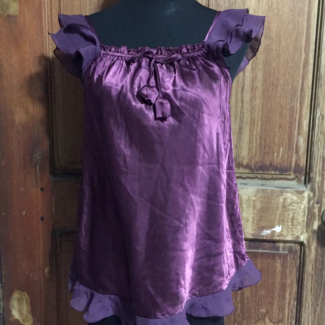 Silk purple top, Women's Fashion, Tops, Blouses on Carousell