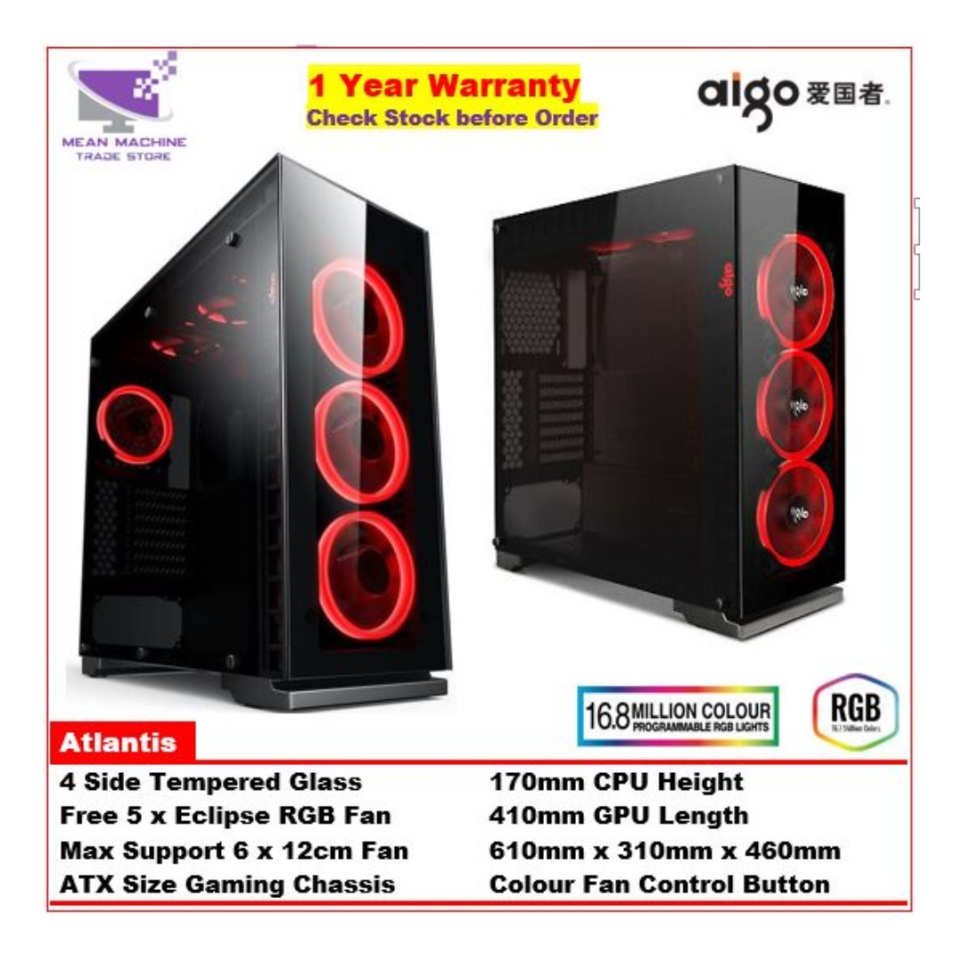 #Aigo Crystal ATX Full Window Tempered Glass with 5 RGB Fan Gaming ...