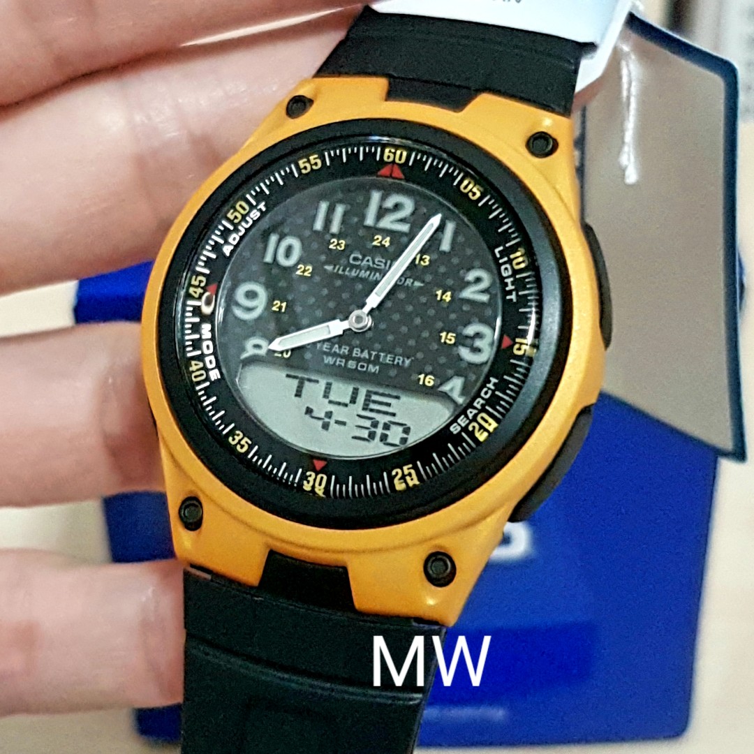 Casio AW-80-9BV Sports Analog Digital Databank World Time Black Rubber ...