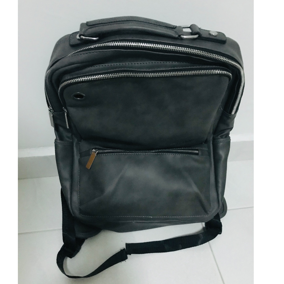 Grey color leather backpack!, Men's Fashion, Bags, Backpacks on Carousell