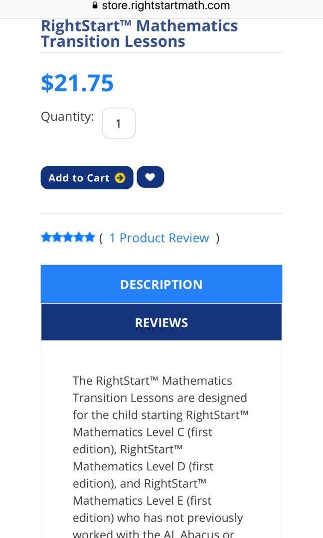 Rightstart Mathematics Transition Lessons and Worksheets, Hobbies ...