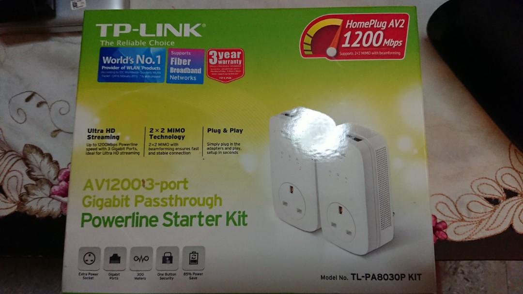 Tp-link AV1200 3-Port Gigabit Passthrough Powerline Starter Kit ...