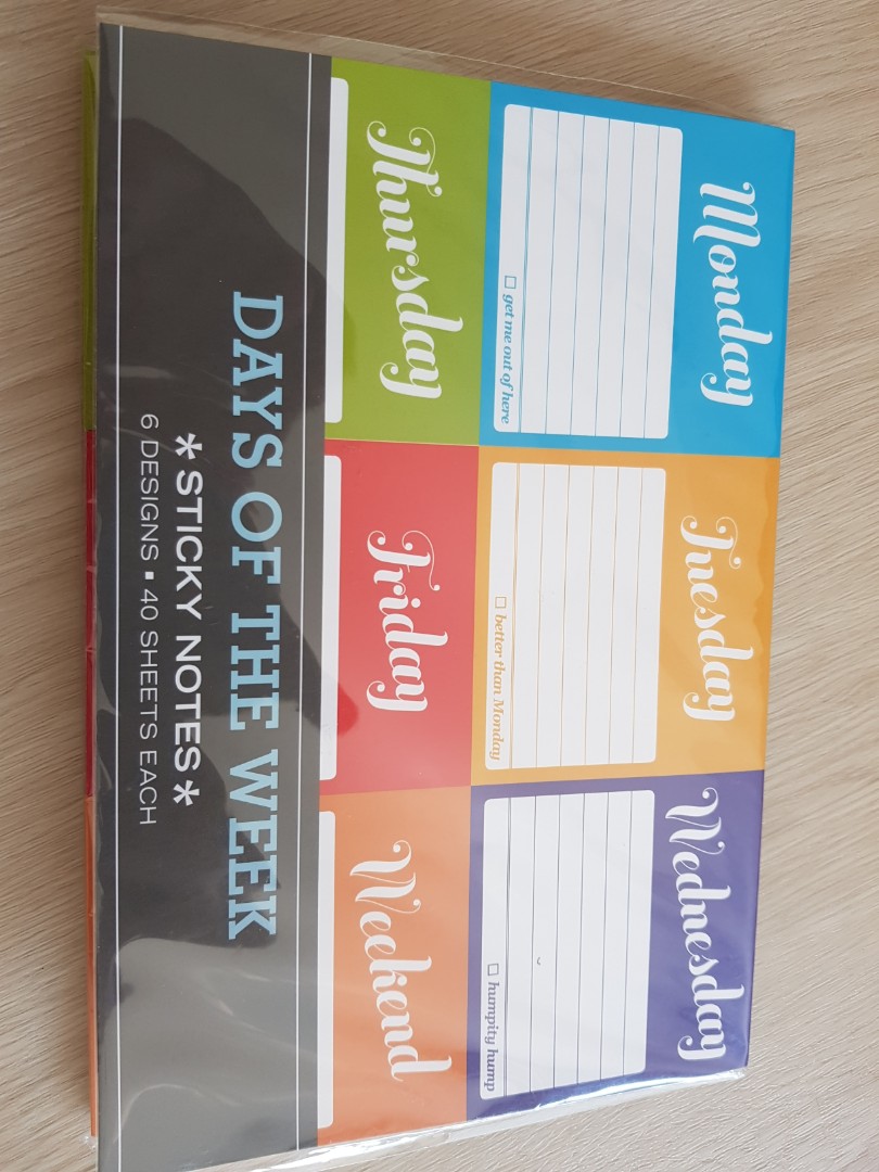 BNIB Novelty days of the week sticky notes, Hobbies & Toys, Stationery ...