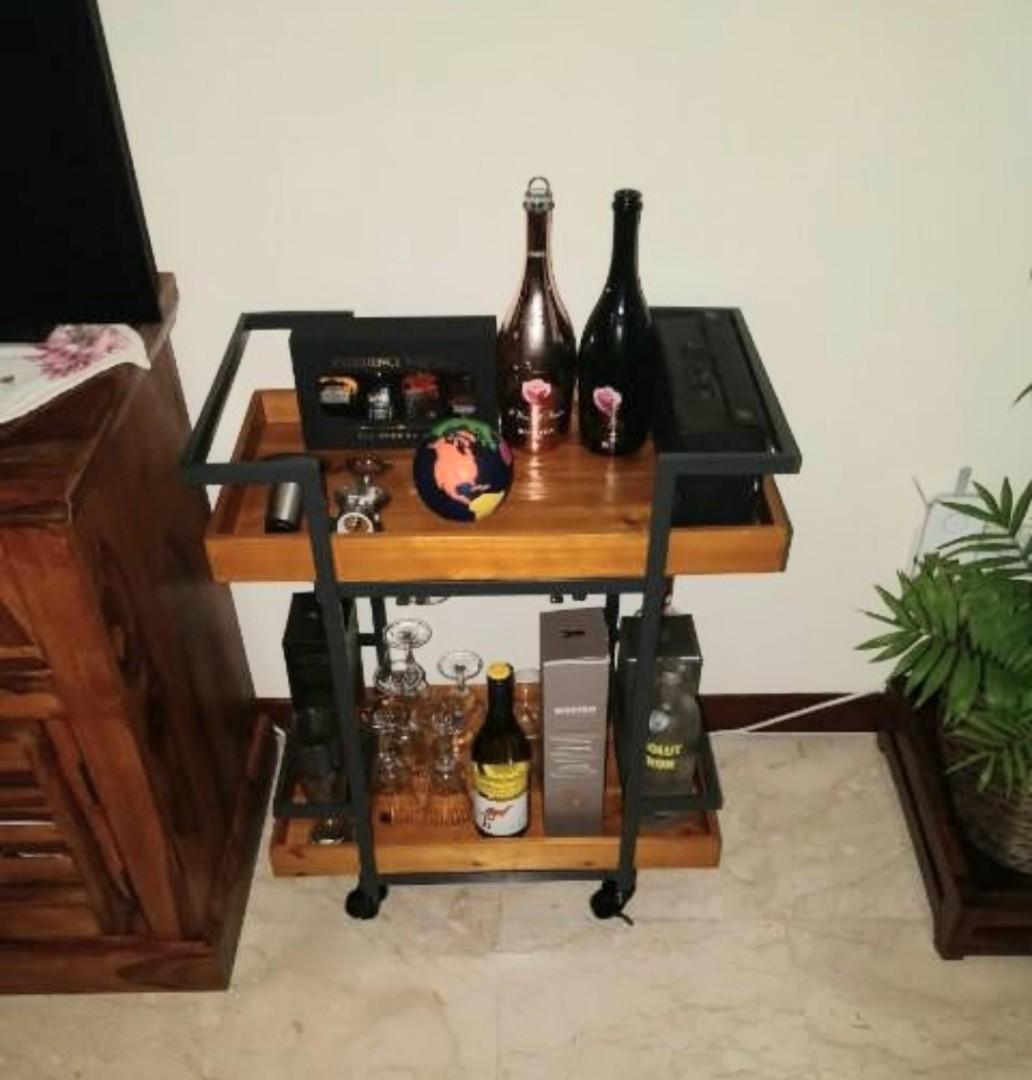 Modern Wooden Whisky Bar Cart Trolley, Furniture & Home Living ...