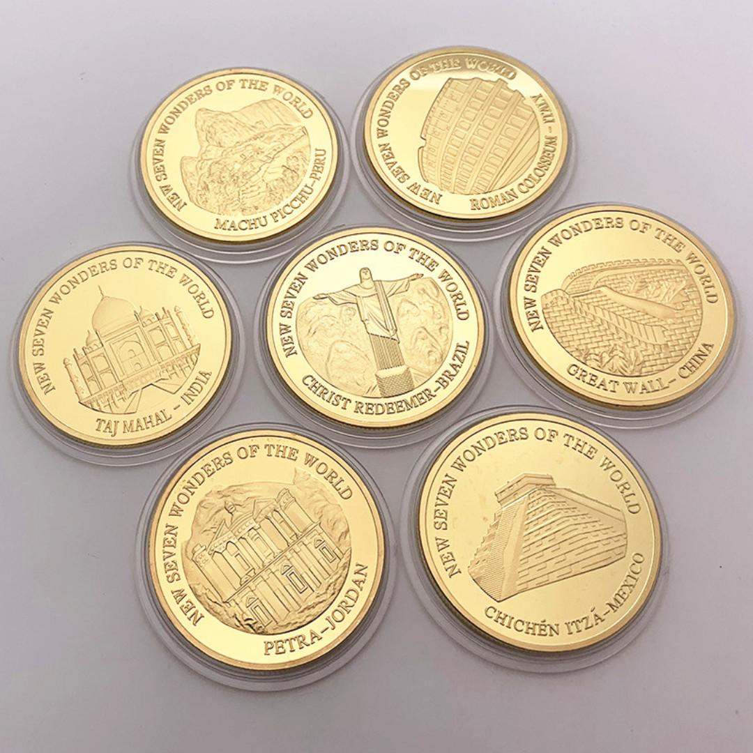 New Seven Wonders Of The World Gold Plated Collectible Gift Coin Set ...