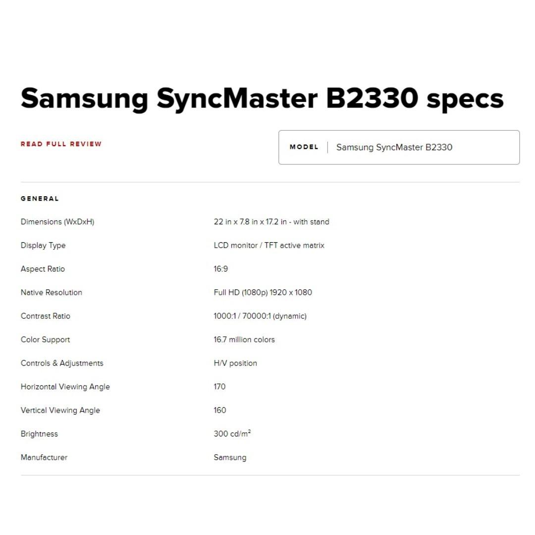 Samsung Syncmaster B2330 23inch Monitor, Electronics, Computer Parts ...