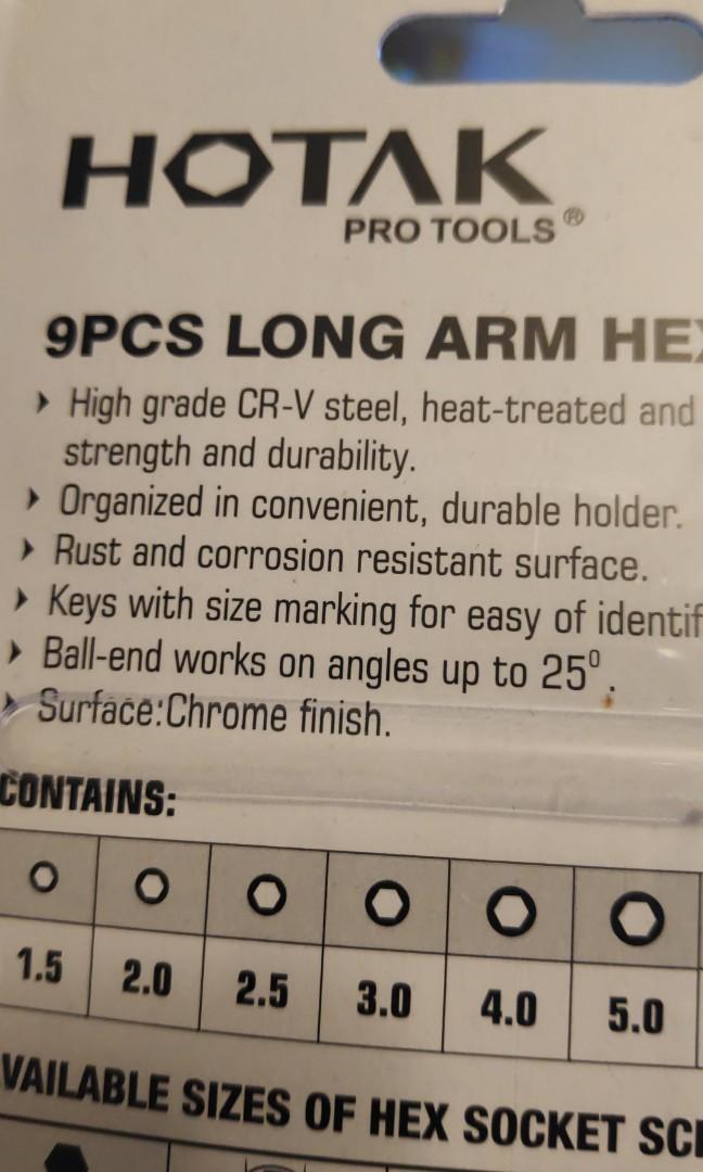Hotak Pro Tools 9-piece Long Arm Hex Key Set, Sports Equipment ...