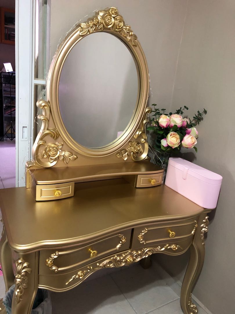 Victorian Gold Dressing Table With Mirror, Furniture & Home Living ...