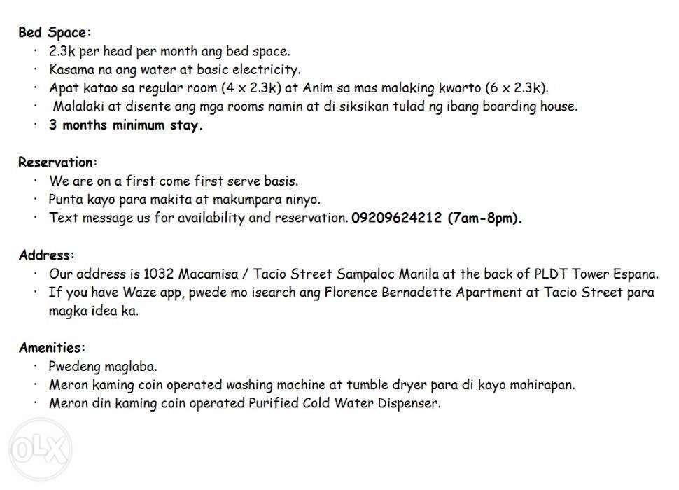 Boarding House Bedspace Room for Rent Sampaloc Manila , Property ...