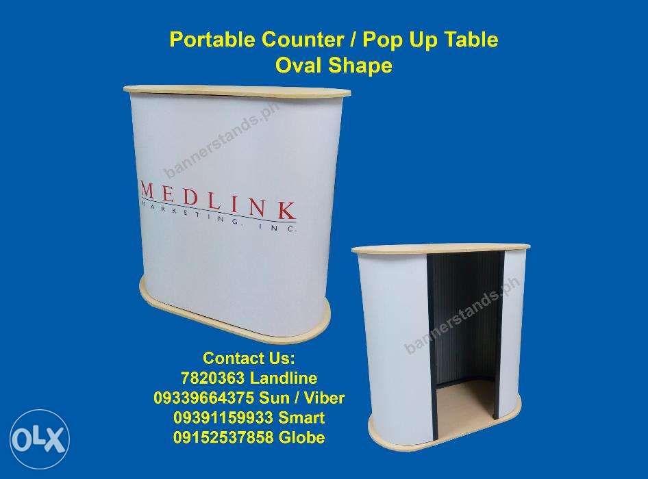 Portable Counter Pop Up Table Oval Collapsible Booth Corrugated Wood ...