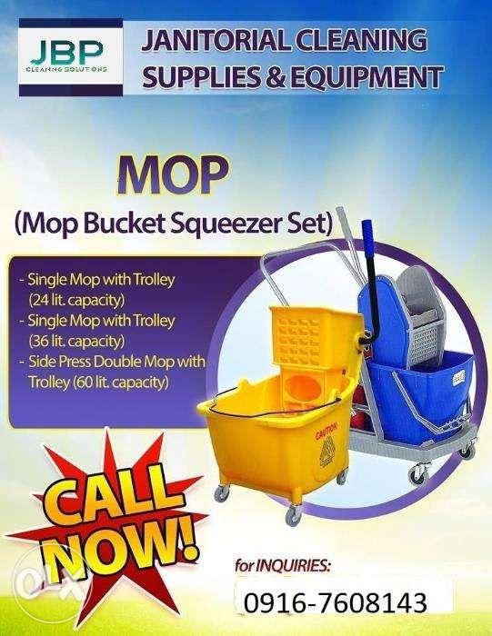 Mop Double Bucket Squeezer Janitorial Office Equipment Supplies Floor ...