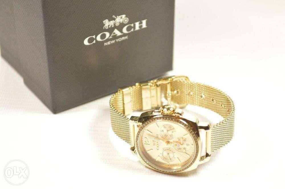 ORIGINAL Coach Boyfriend Gold Tone Mesh Chrono Crystal Womens Watch ...