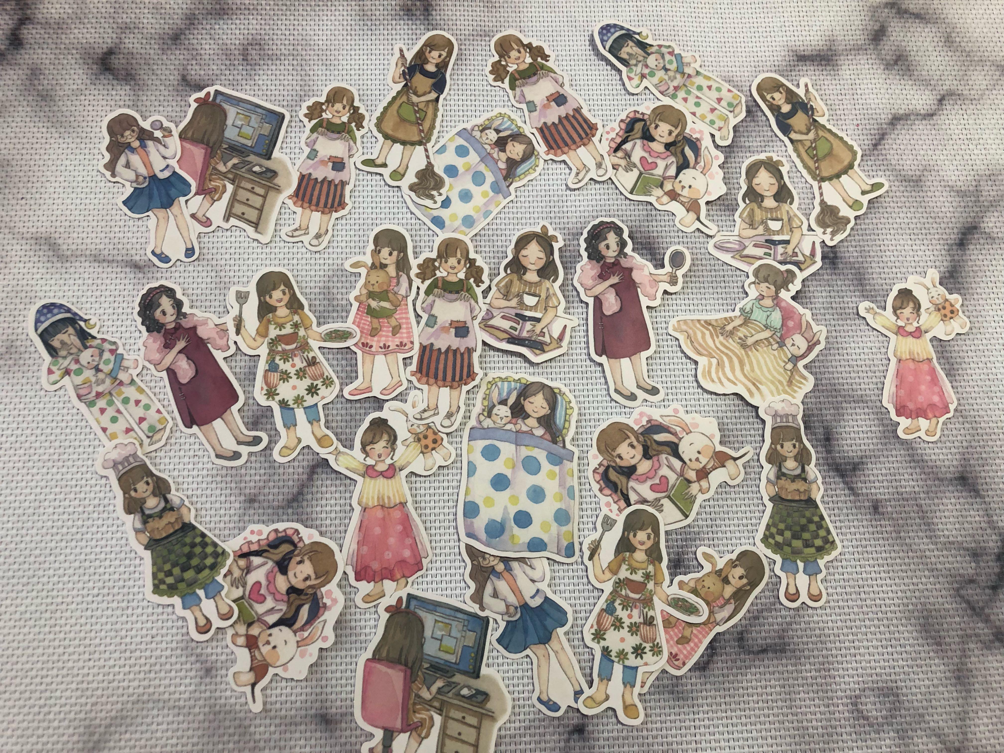 Korean girl lady cute kawaii Sticker Flakes, Hobbies & Toys, Stationery ...