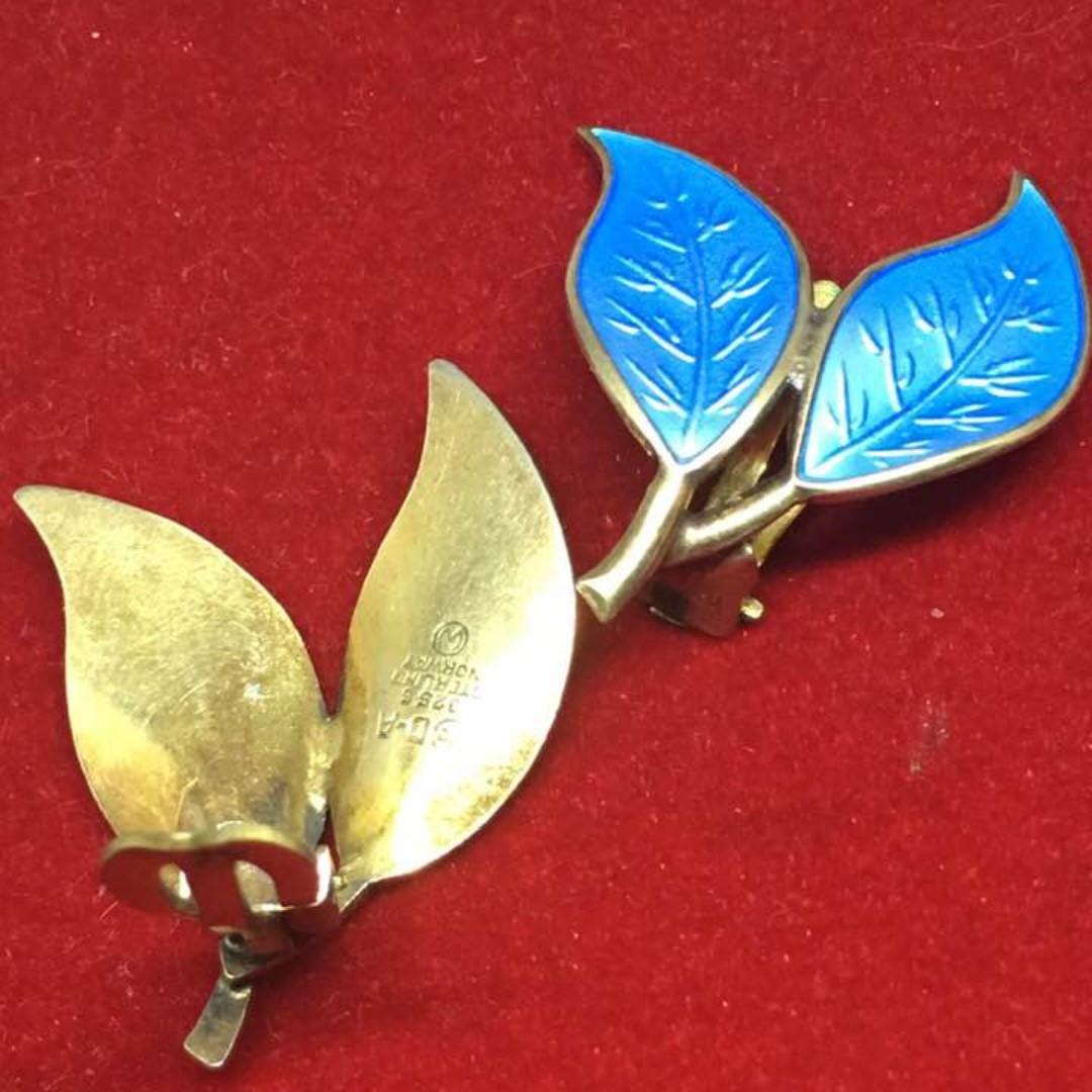 UNR3 VINTAGE DAVID ANDERSEN NORWAY 50'S DOUBLE LEAF BLUE ENAMEL ...