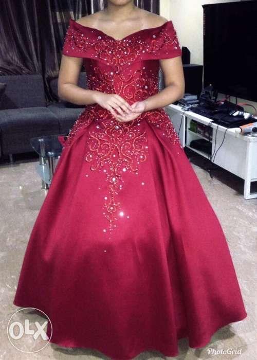 maroon ball gown, Women's Fashion, Dresses & Sets, Evening dresses ...