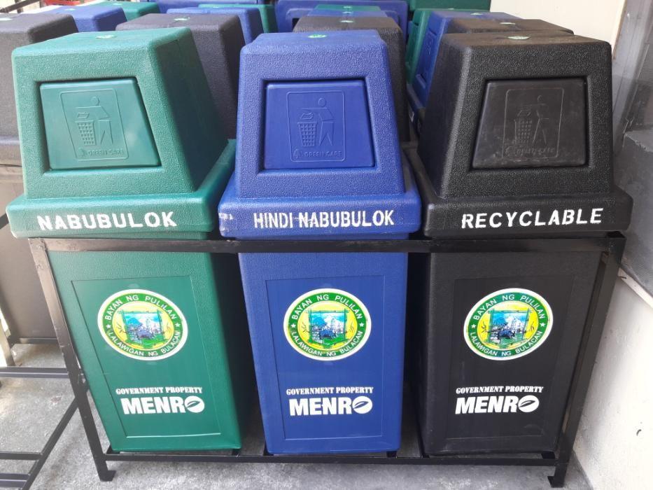 Waste Segregation Trash Bin 3 Slots 85L Hooded Bin, Furniture & Home ...