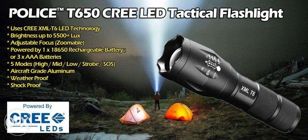 Police T650 CREE LED Rechargeable Tactical Flashlight, Sports Equipment ...