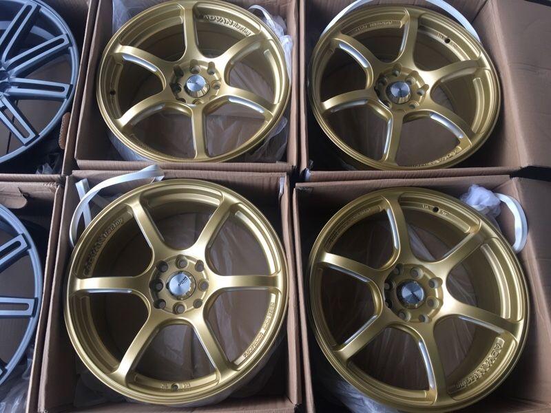 17” Advan 605 Mags Black and Gold 4Holes pcd 100 n 114 Brandnew, Car ...