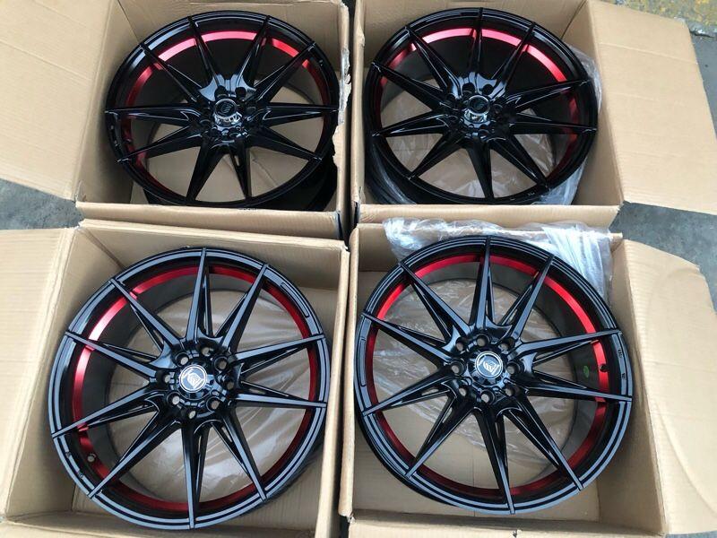 17 Hunter wheels A0851 Black with red undercut bnew mags 4Holes PCD 100 ...